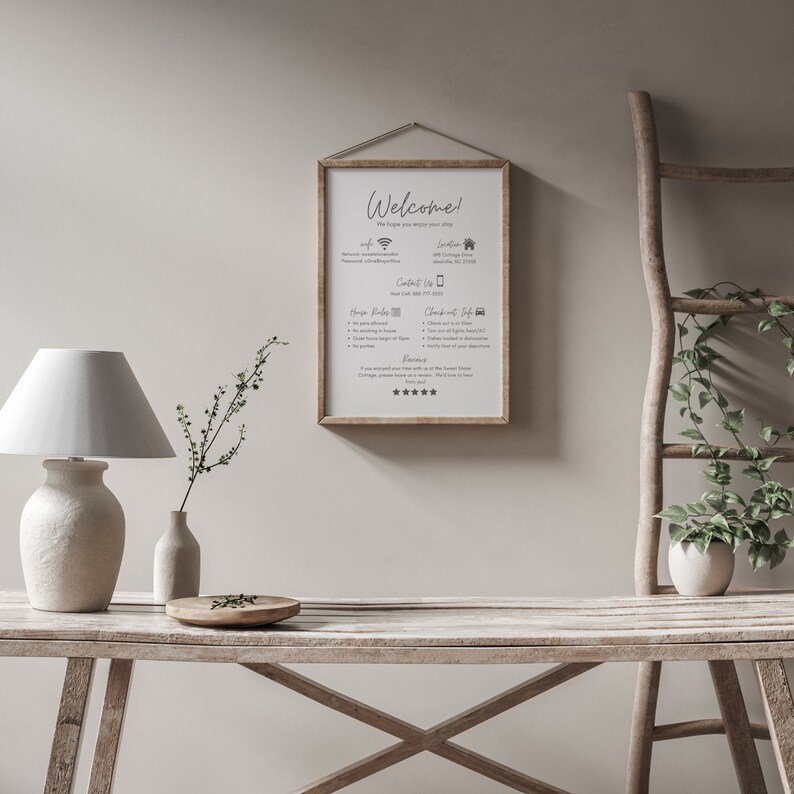 Airbnb Welcome Sign: House Rules, Wifi, Editable Template (digital ...