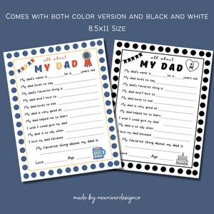 All About My Dad Printable, Father's Day Questionnaire, Father's Day ...