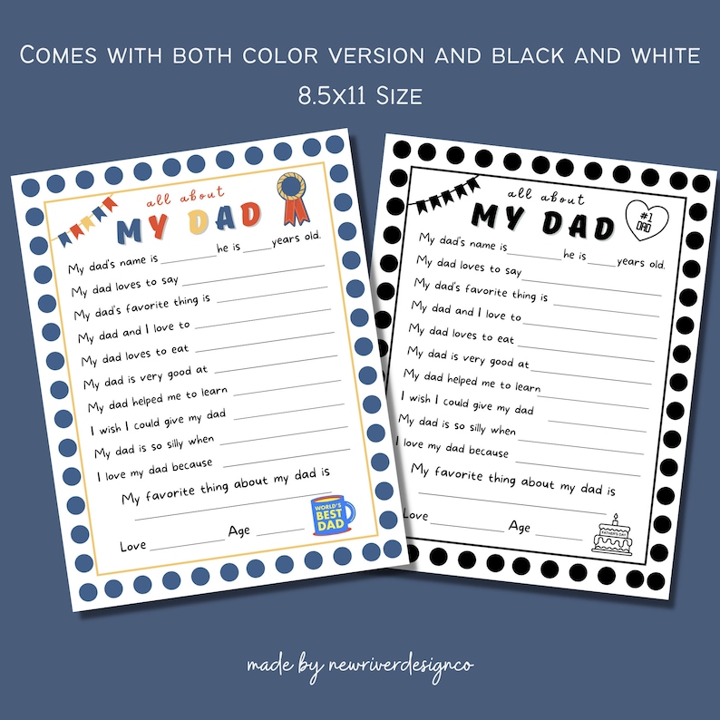 All About My Dad Printable, Father's Day Questionnaire, Father's Day ...