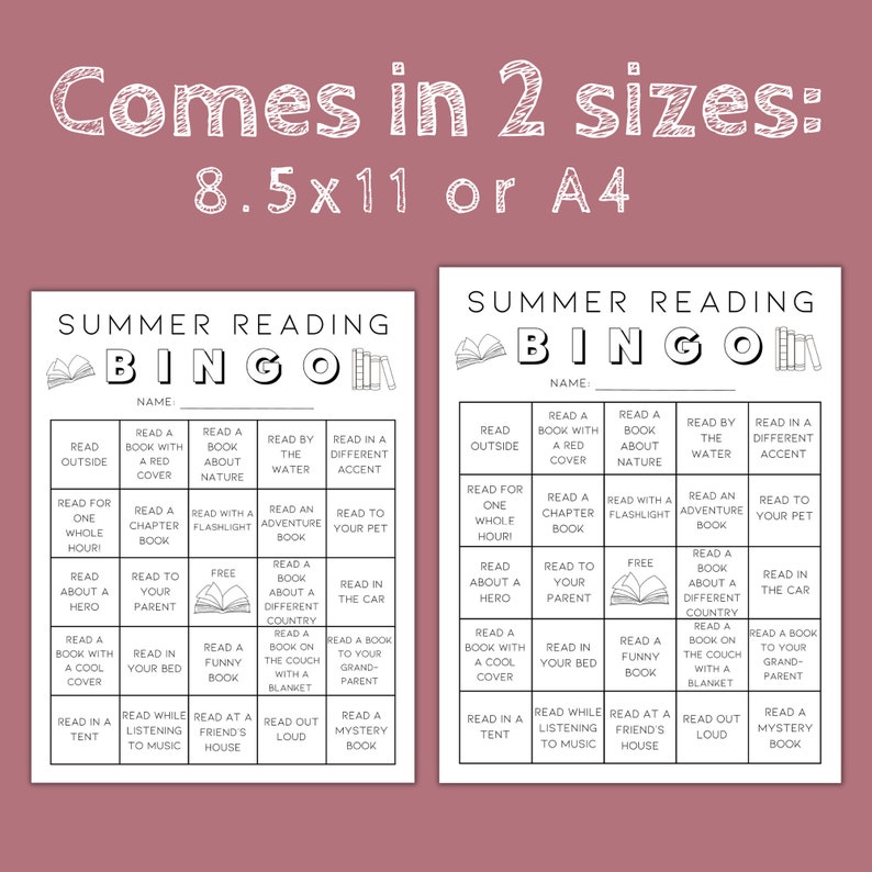 Summer Reading Bingo Challenge for Kids (PDF) - Etsy