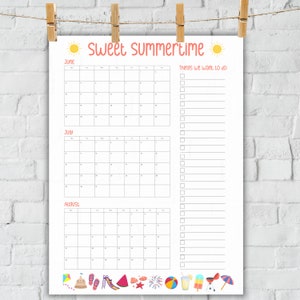 Summer Fun Calendar for Kids Bucket List Summer Printable Activities ...