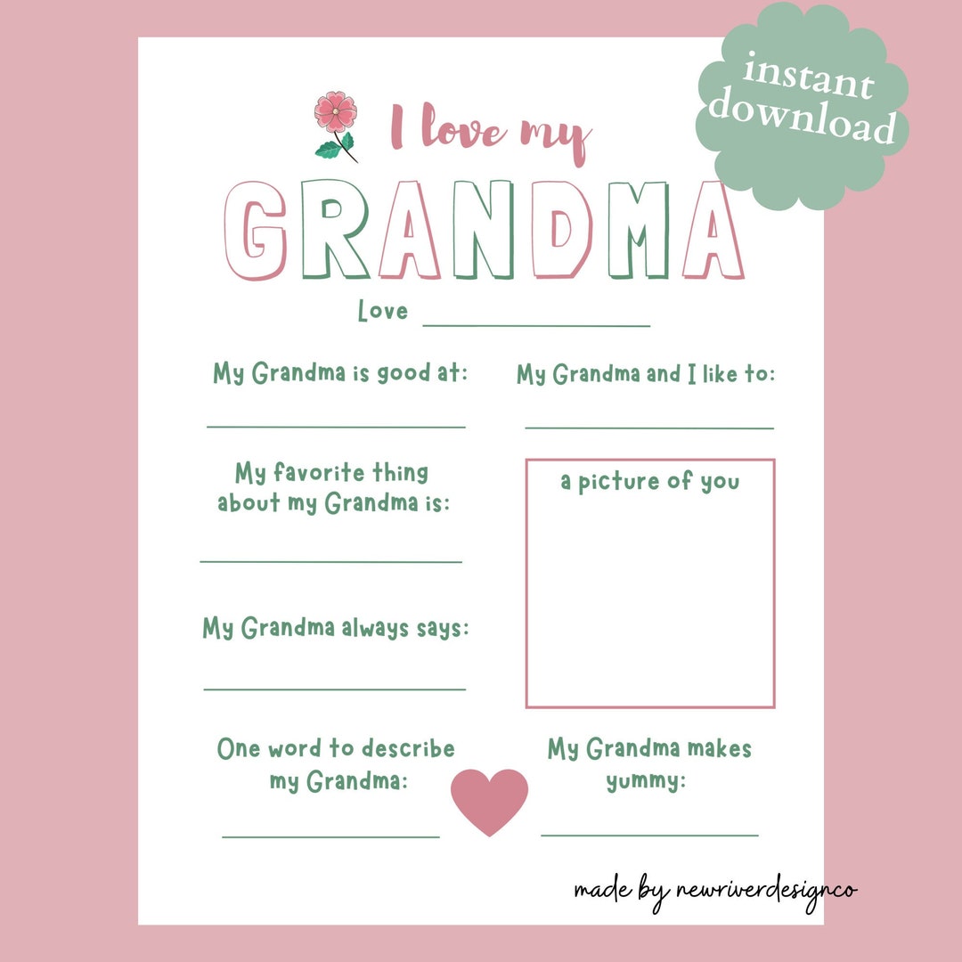 I Love My Grandma Printable Mother's Day Questionnaire - Etsy