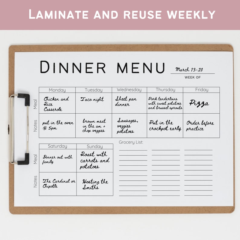 Weekly Menu Plan Template Weekly Menu Printable Dinner Plan - Etsy