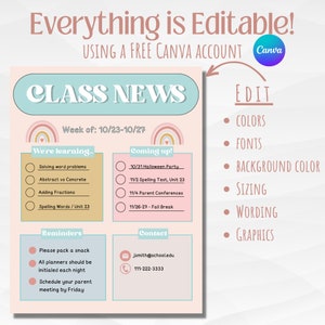 Classroom Newsletter Template, Back to School, Editable Classroom ...