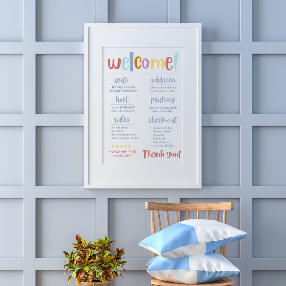 Colorful Airbnb Welcome Sign Template Vacation Rental - Etsy