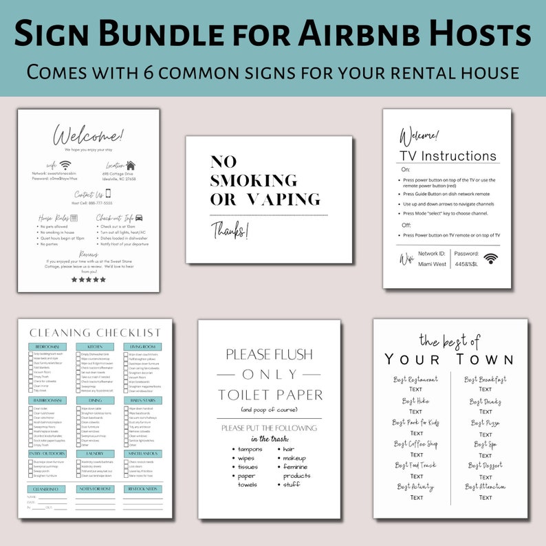 Airbnb Host Editable Template Bundle Printable Signs for - Etsy