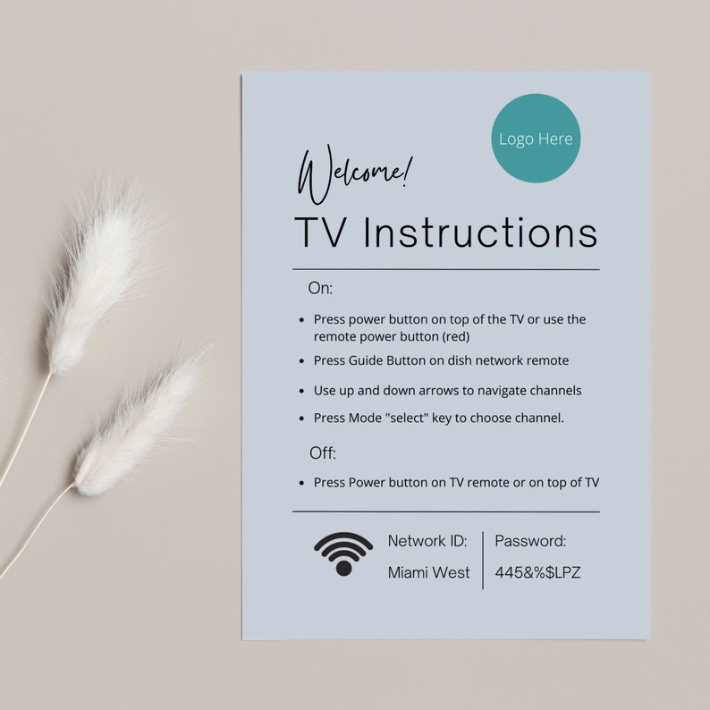 Rental House TV & Wifi Instructions Template (digital Download) - Etsy
