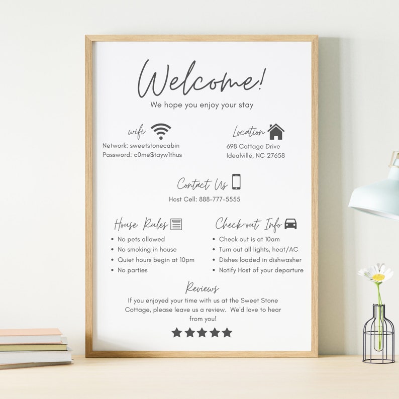 Airbnb Welcome Sign: House Rules, Wifi, Editable Template (digital ...