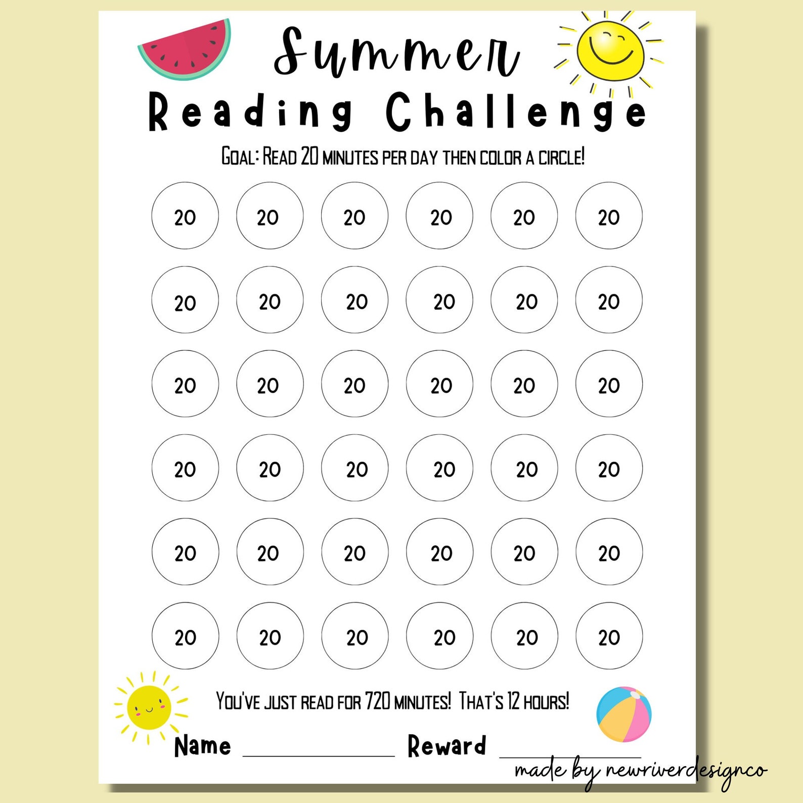 Summer Reading Challenge for Kids: 20 Minute Tracker (digital Download ...