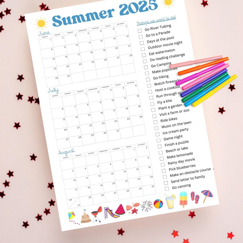 Summer Bucket List Calendar: Editable Kids Activities (digital Download ...