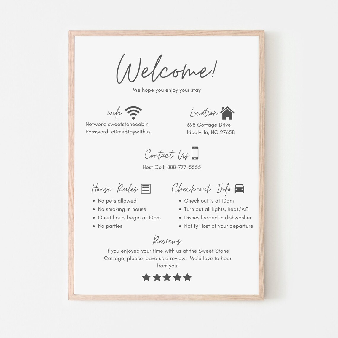 Airbnb Welcome Sign: House Rules, Wifi, Editable Template (digital ...