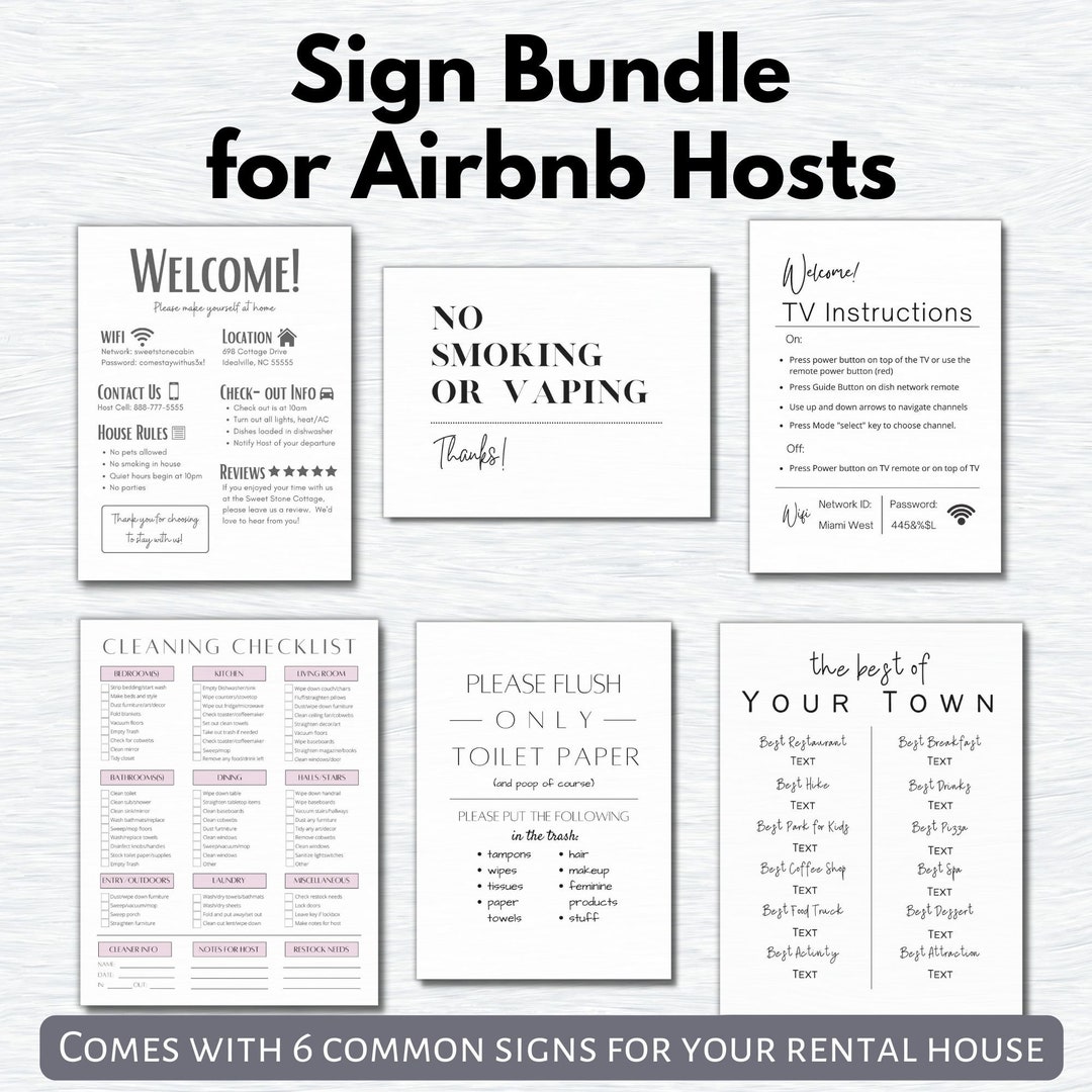 Template Bundle for Airbnb Hosts, 1 Page Welcome Sign for Airbnb, Host ...