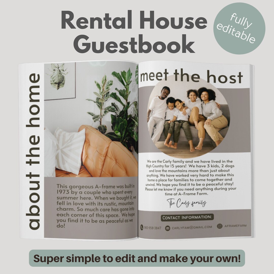 Editable Welcome Book for Airbnbs, Vacation Rental Guestbook, Host ...