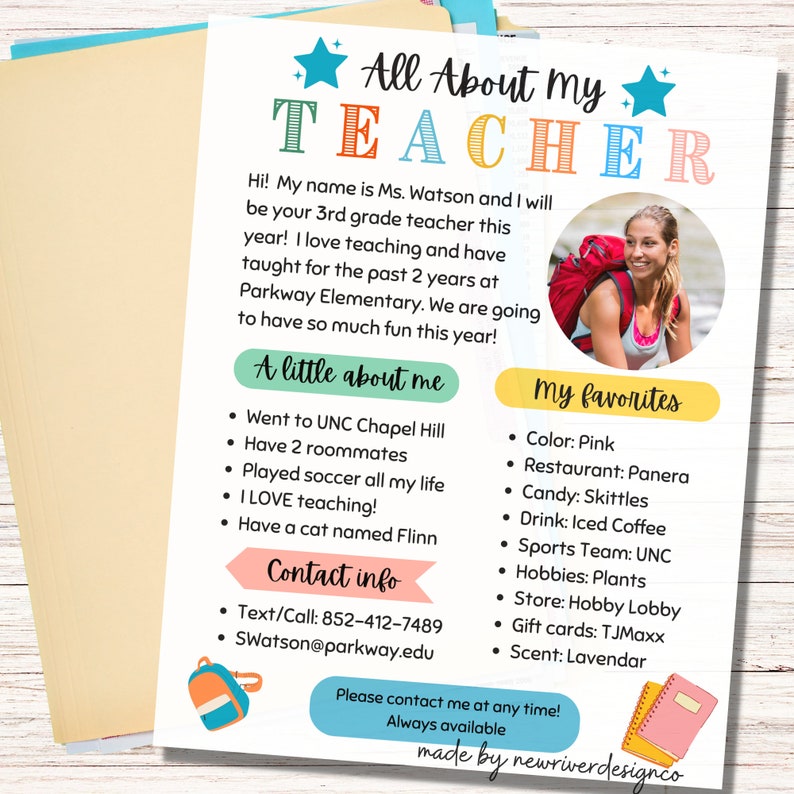 Meet the Teacher Template: Editable Teacher Questionnaire (PDF) - Etsy