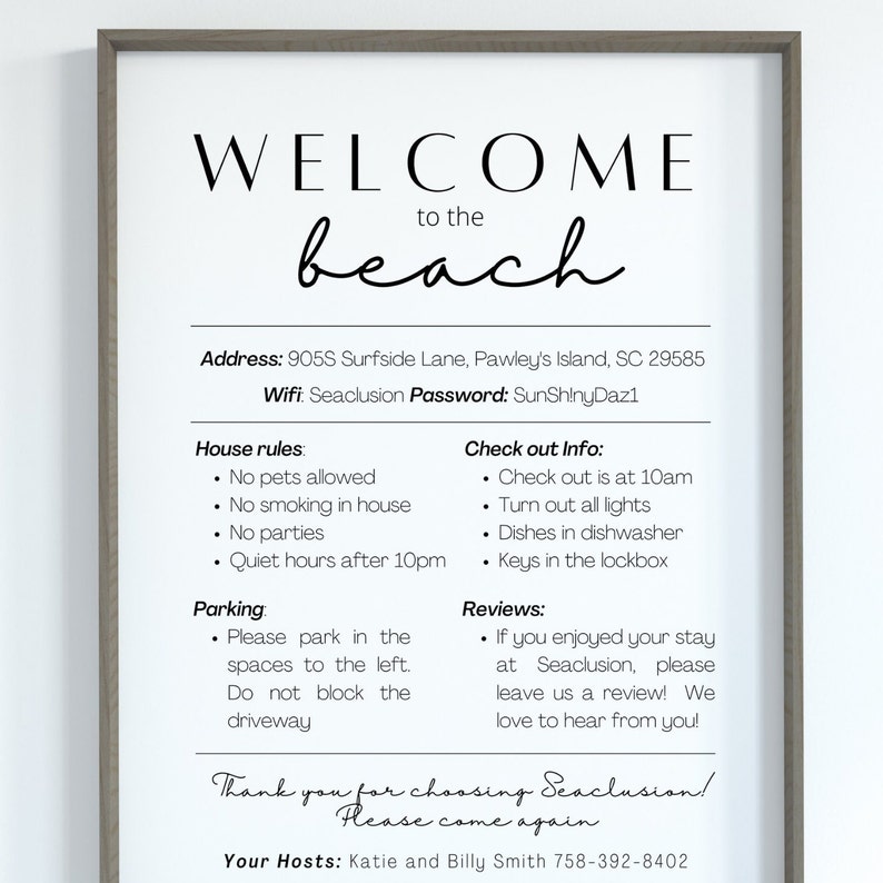 Beach House Welcome Sign Vacation Rental Editable Template - Etsy
