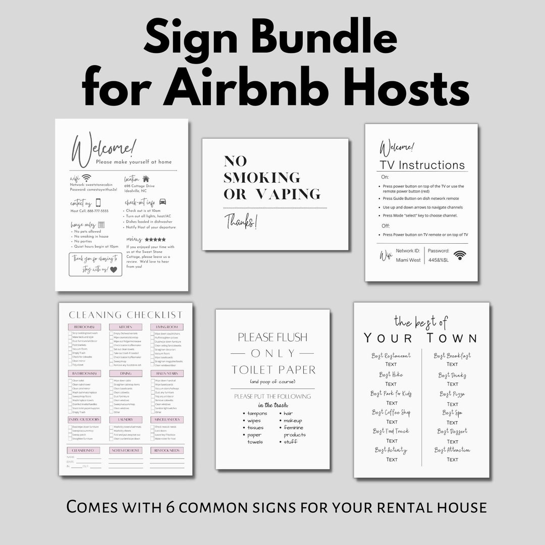 Airbnb Host Sign Bundle: Vacation Rental Templates (digital Download ...