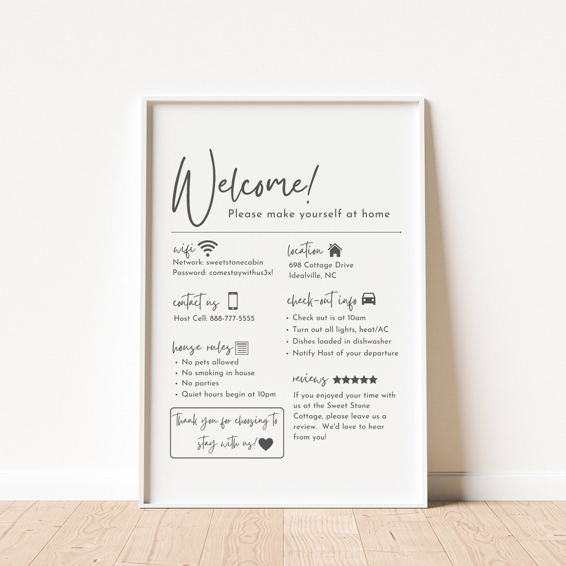 VRBO Welcome Sign Template: House Rules, Wifi (PDF) - Etsy