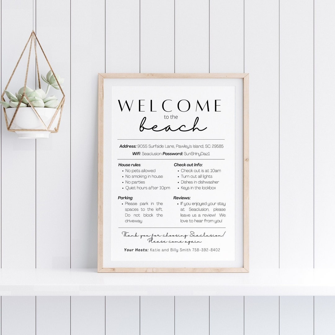 Beach House Welcome Sign, Vacation Rental Editable Template, Printable ...