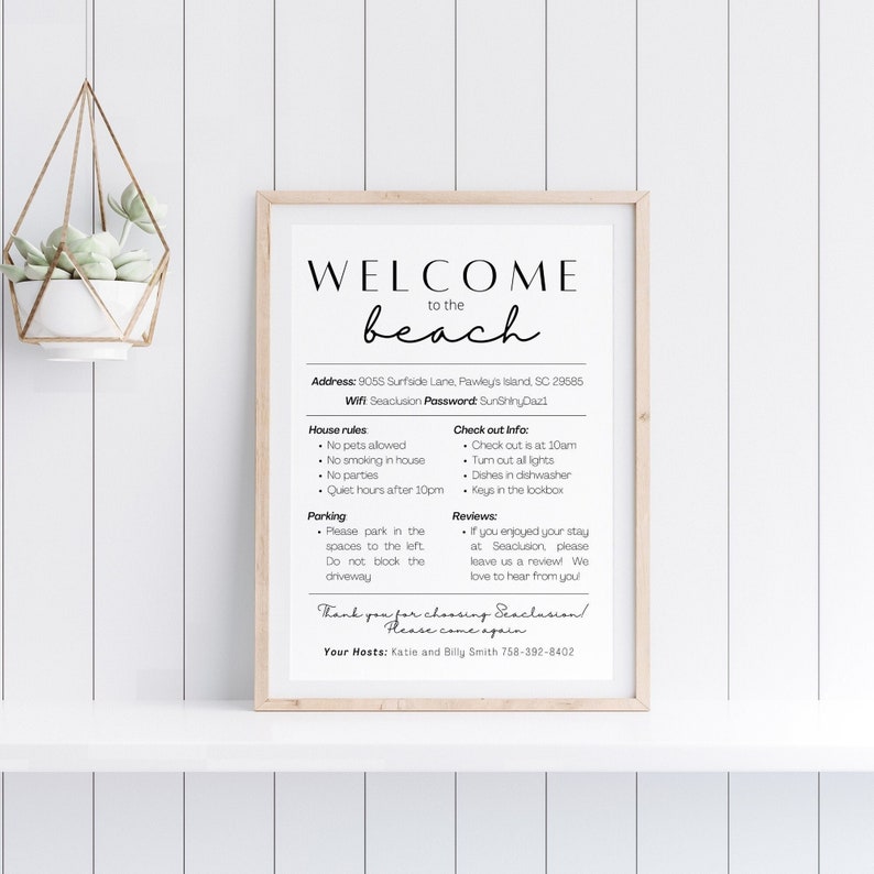 Beach House Welcome Sign Vacation Rental Editable Template - Etsy
