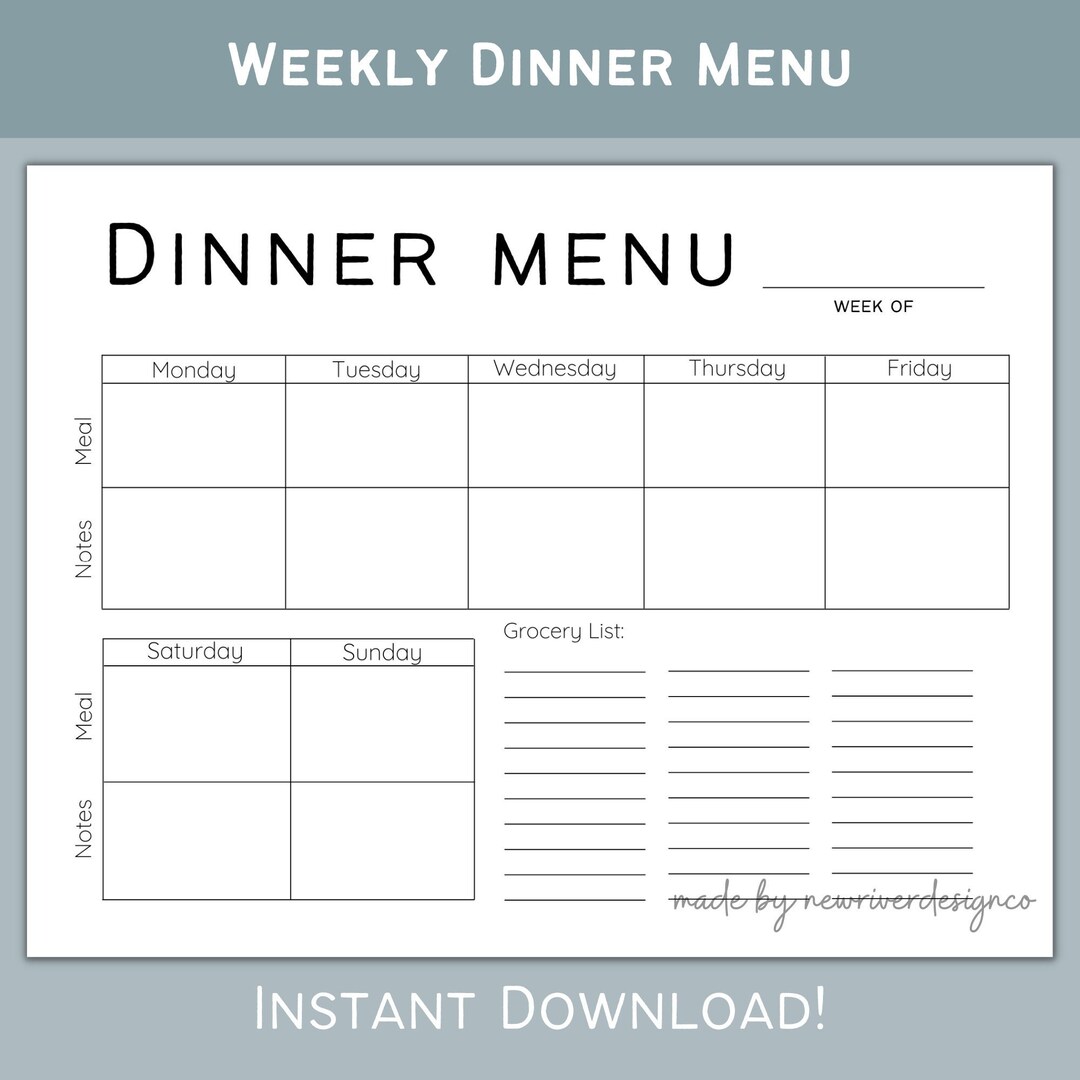 Weekly Menu Plan Template Weekly Menu Printable Dinner Plan - Etsy