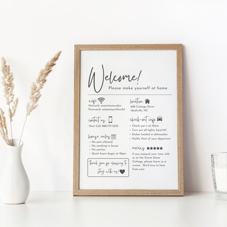 VRBO Welcome Sign Template: House Rules, Wifi (PDF) - Etsy