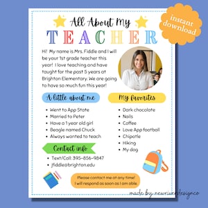 All About My Teacher Template, Meet the Teacher Printable, Get to Know ...