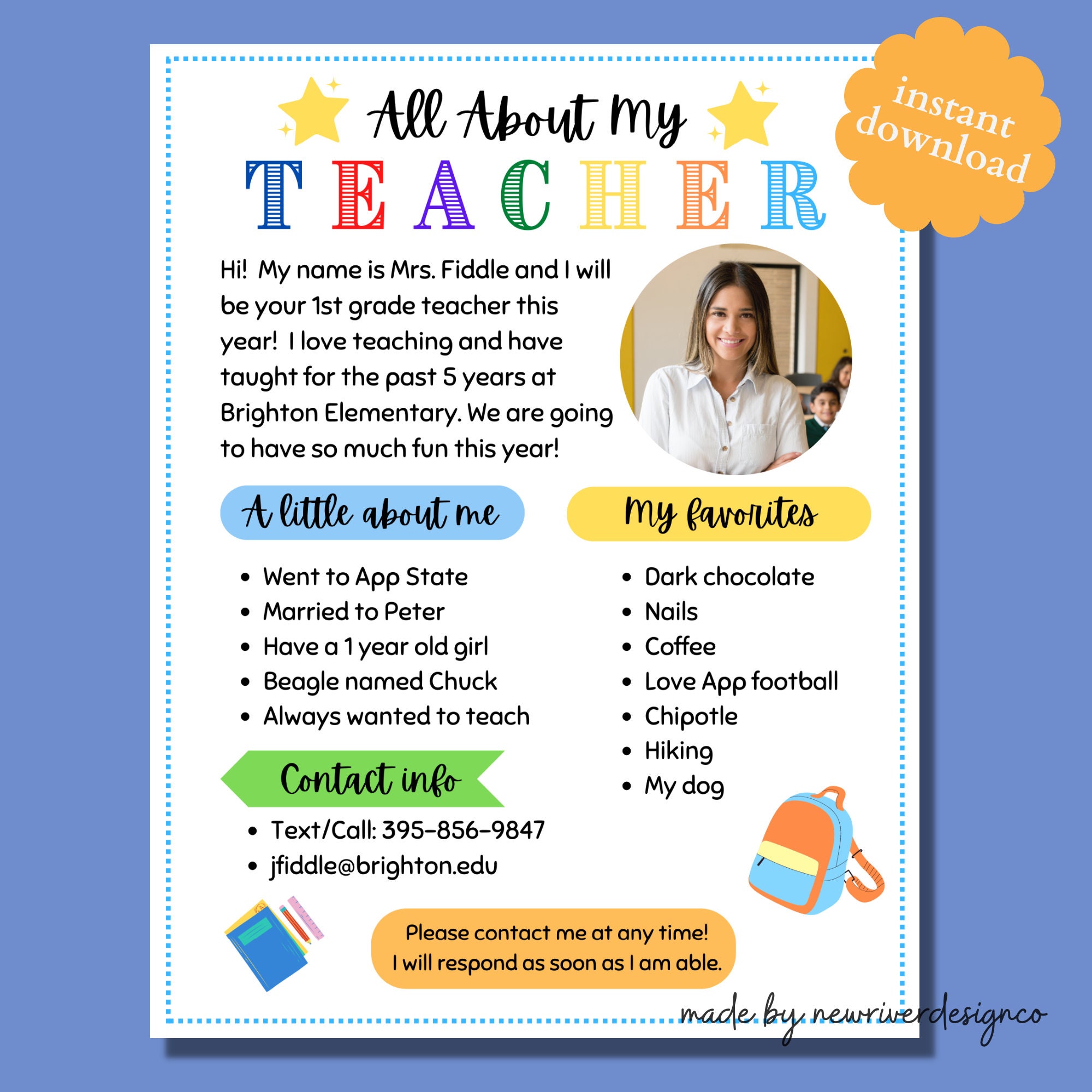 All About My Teacher Template Meet the Teacher Printable Get - Etsy
