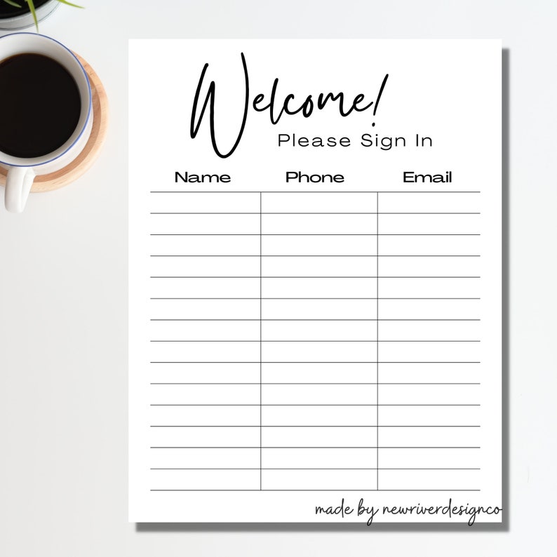 Printable Sign in Sheet: Minimalist Visitor Log for Realtors (PDF ...