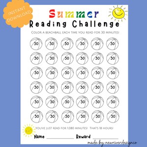 Summer Reading Log: Kid's Reading Challenge, 30-minute Tracker (digital ...