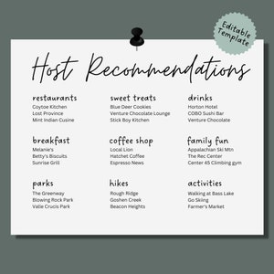 Airbnb Host Recommendations Sign: Local Guide Template (digital ...