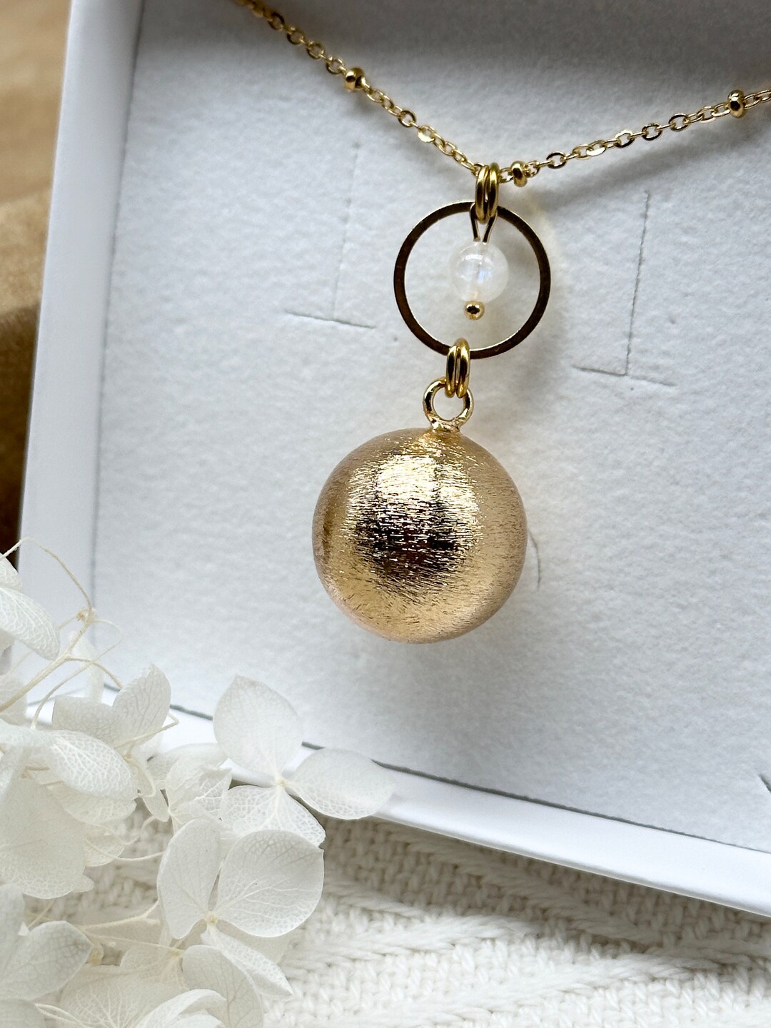 Gold Pregnancy Bola With Small Ring and Fine Stone - Etsy