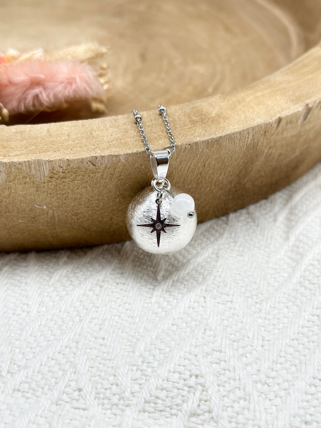 Brushed Silver Pregnancy Bola With Pendant and Fine Stone of Your ...