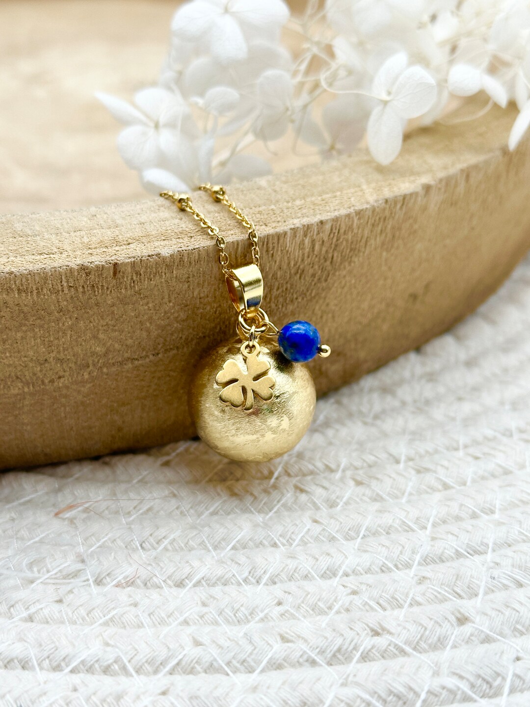 Brushed Gold Pregnancy Bola With Pendant and Fine Stone - Etsy