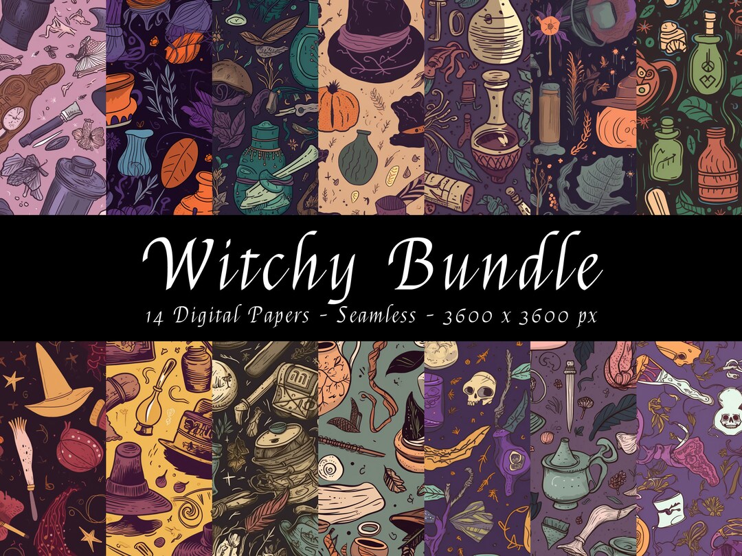 Witchy Digital Paper, Witchy Seamless Pattern, Witchy Prints, Witchy ...