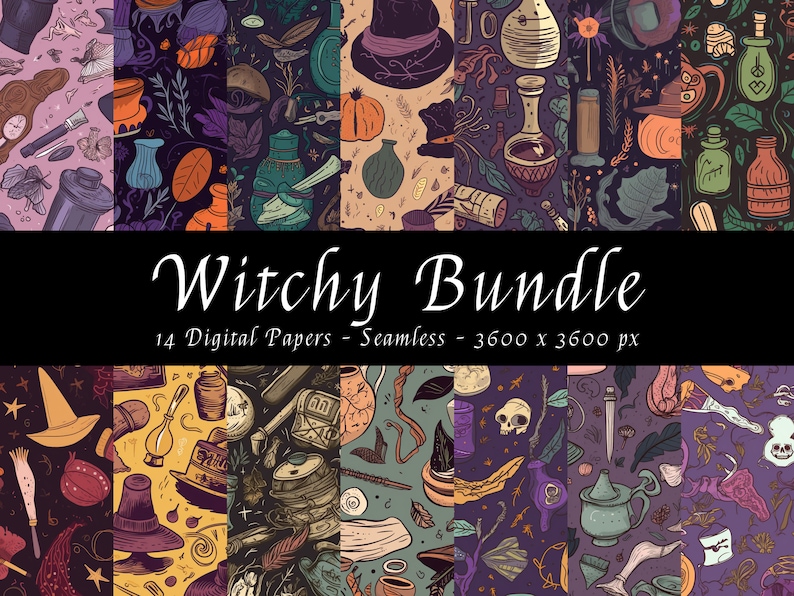Witchy Digital Paper, Witchy Seamless Pattern, Witchy Prints, Witchy ...