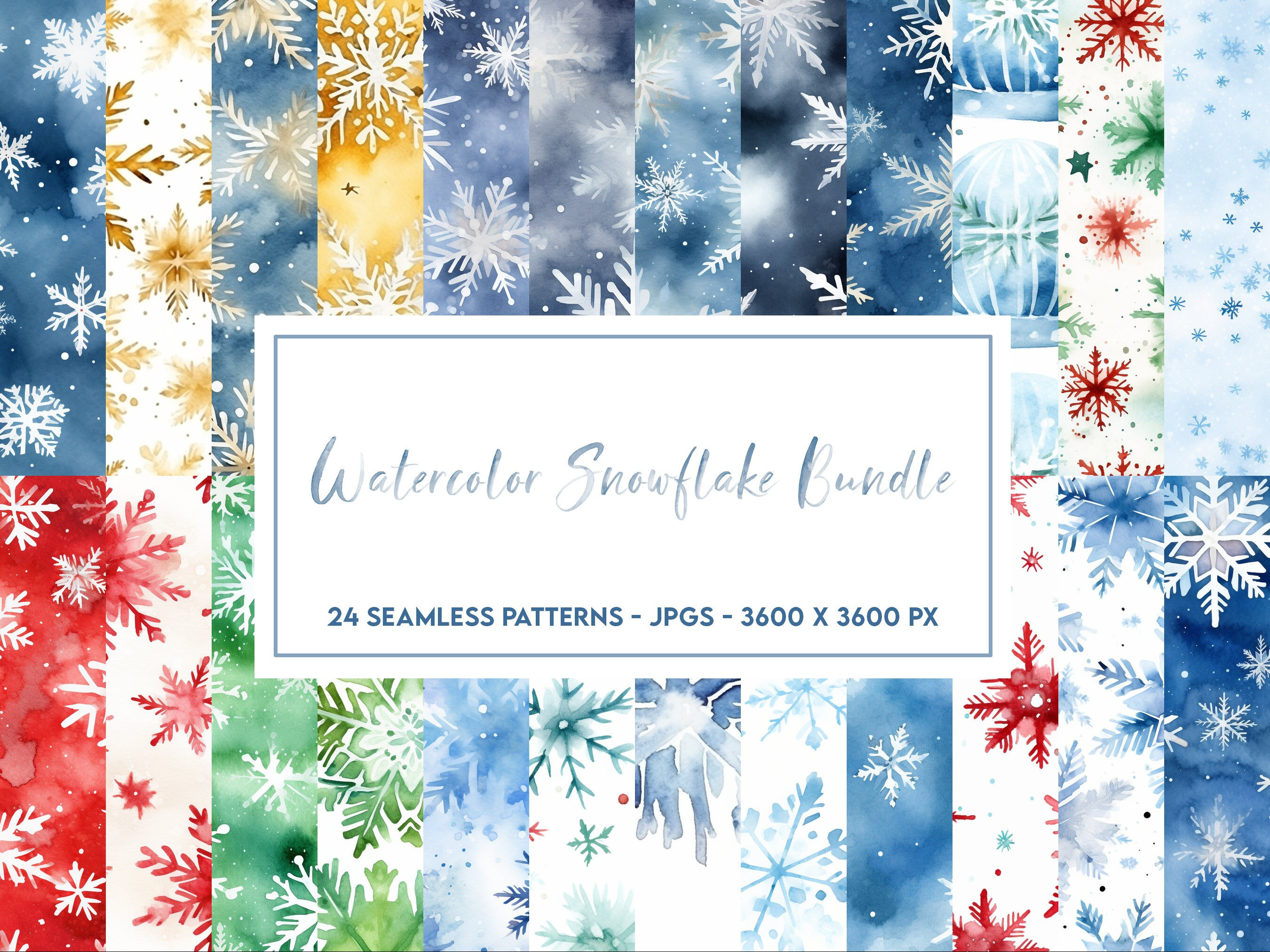 WATERCOLOR SNOWFLAKE BUNDLE, Digital Seamless Pattern, Multicolor, Xmas ...