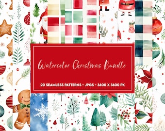 Watercolor Christmas Seamless Pattern Bundle Digital Paper Christmas ...