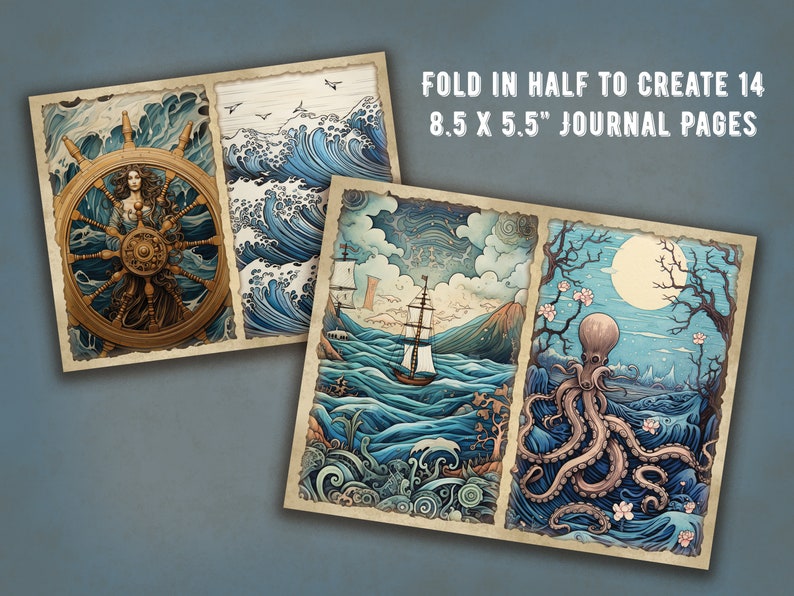 Whimsical Nautical Junk Journal Pages, Digital Scrapbook Paper Kit ...