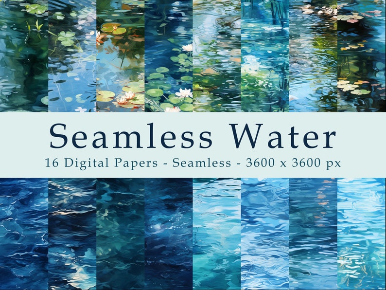 16 Seamless Water Patterns, Pond Digital Paper, Ocean Junk Journal ...