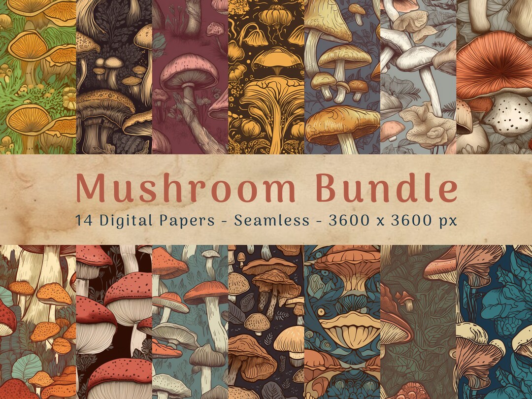 Mushrooms Digital Paper, Mushroom Seamless Pattern, Mushroom Prints ...