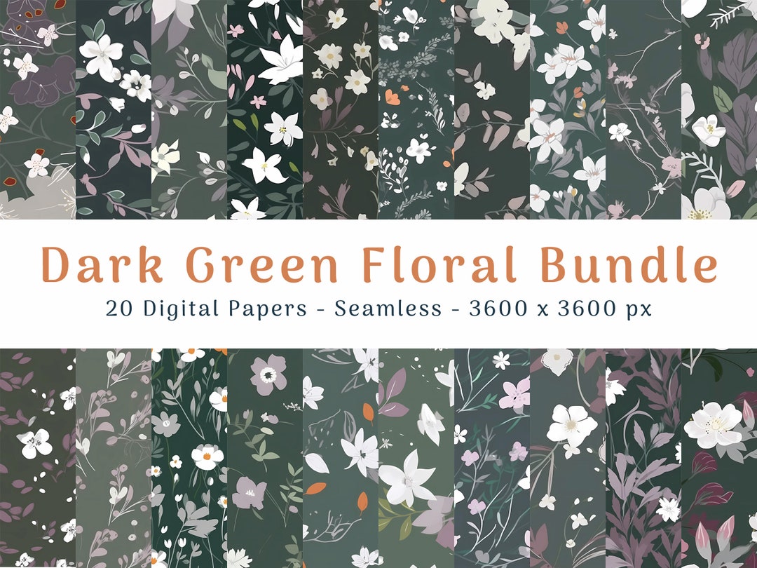 Dark Green Floral Seamless Pattern, Floral Digital Paper, Floral Prints ...
