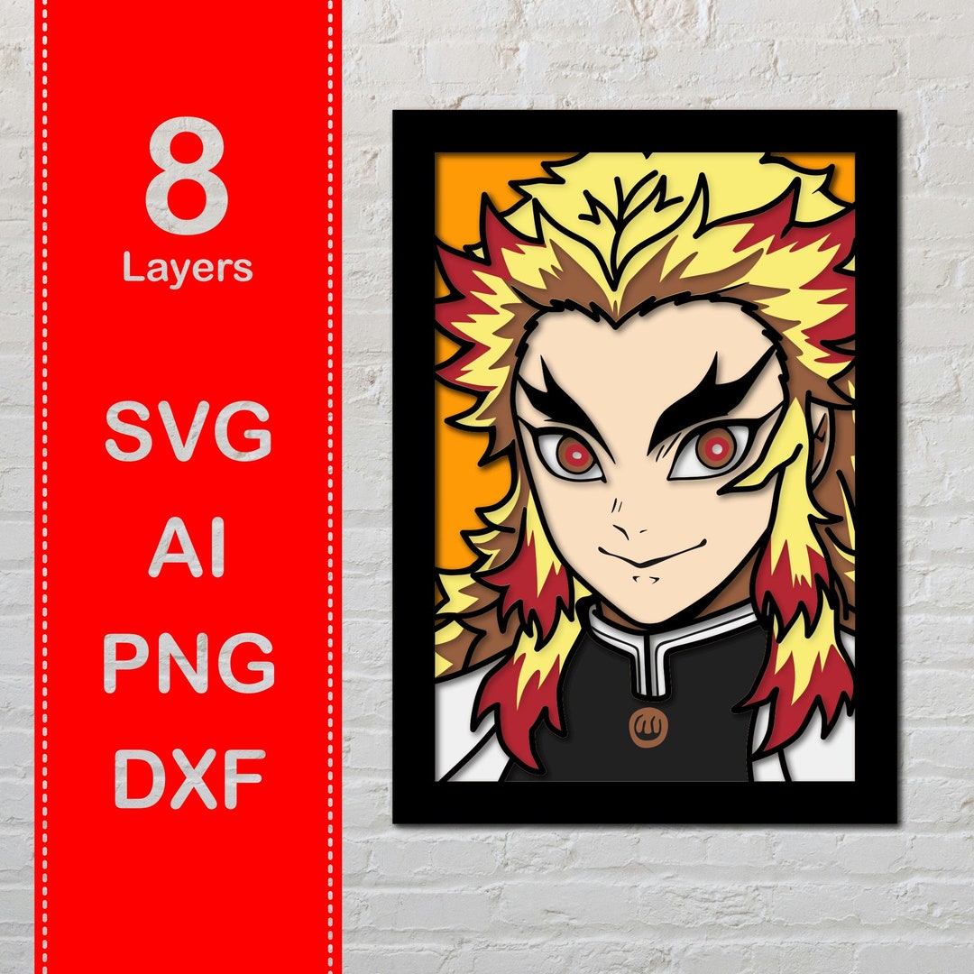 Demon Anime Fire Pillar Hashira Character Layered SVG DXF Design Wood ...