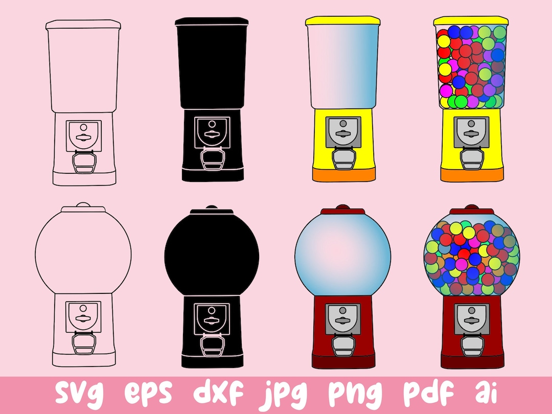 Gumball Machine Vector SVG Illustration, Gumball Machine Outline ...