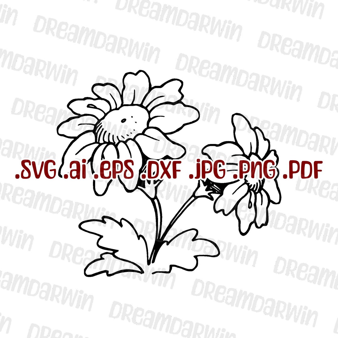 2 Flowers Svg Hand Drawn Flower Plants Vector Art for Cricut Stickers ...