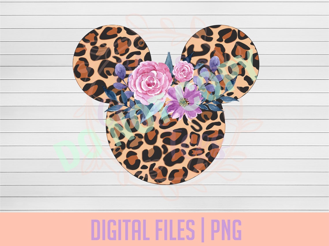 Leopard Print Minnie Mouse Head With Flower Crown DIGITAL DOWNLOAD PNG ...