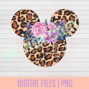 Leopard Print Minnie Mouse Head With Flower Crown DIGITAL DOWNLOAD PNG ...