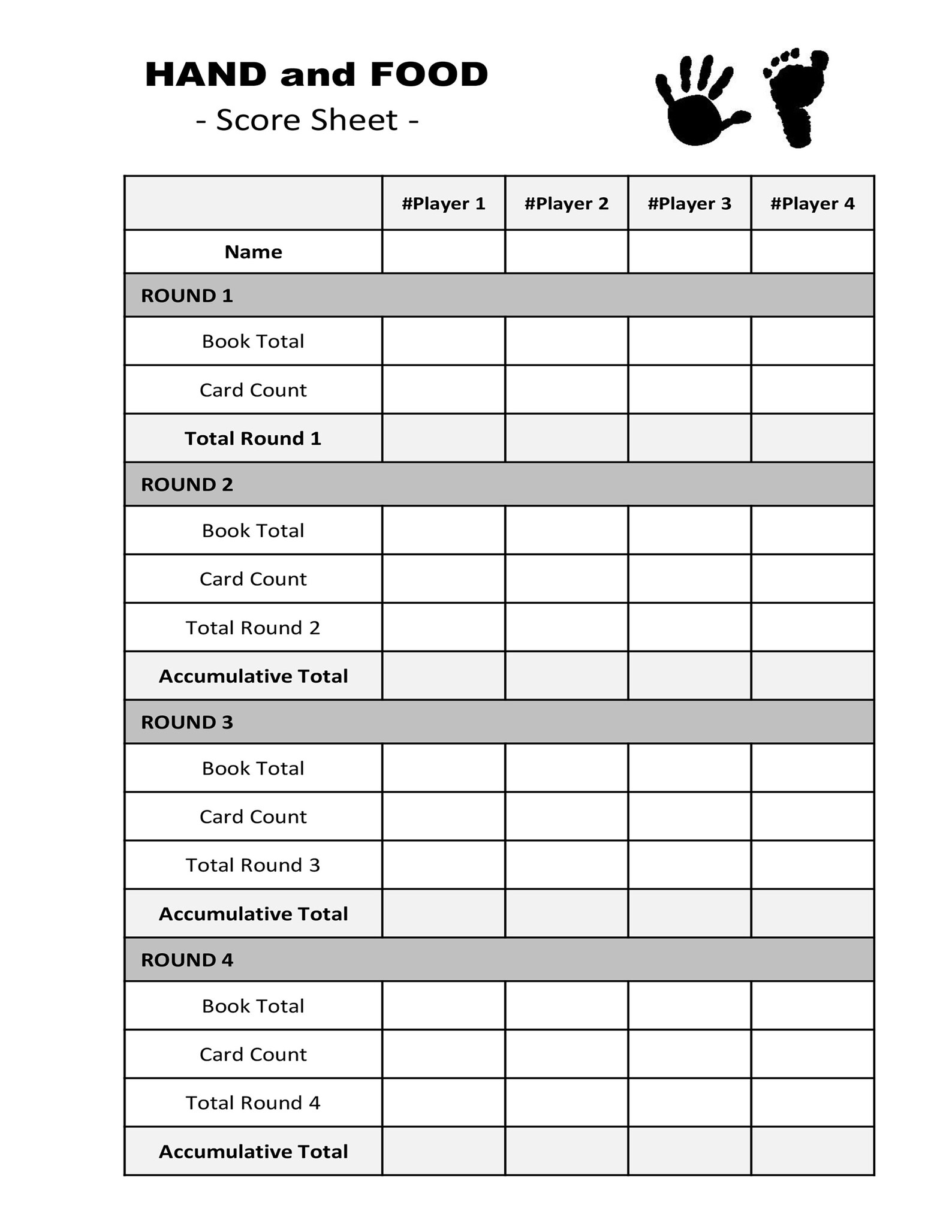 Hand and Food Digital Score Card Score Sheet printable | Etsy