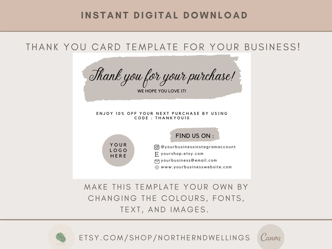 Neutral Thank You Card Template - Etsy