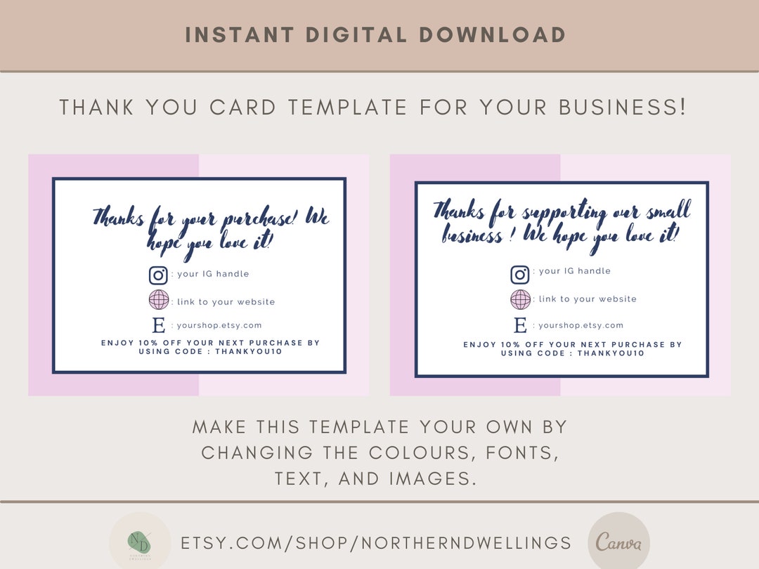 Pink Color Block Thank You Card Template - Etsy
