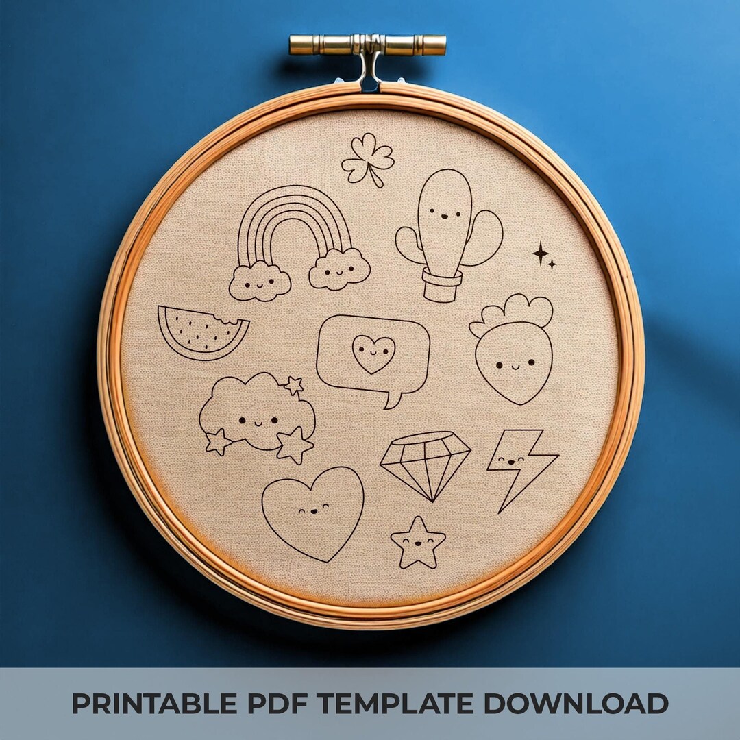 Cute Hand Embroidery Template, Printable Embroidery Pattern Sheet, DIY ...